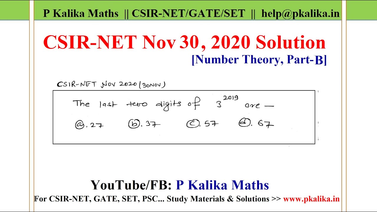 Csir Net 30 Nov 2020 Solution Number Theory Last Two Digit Of Number