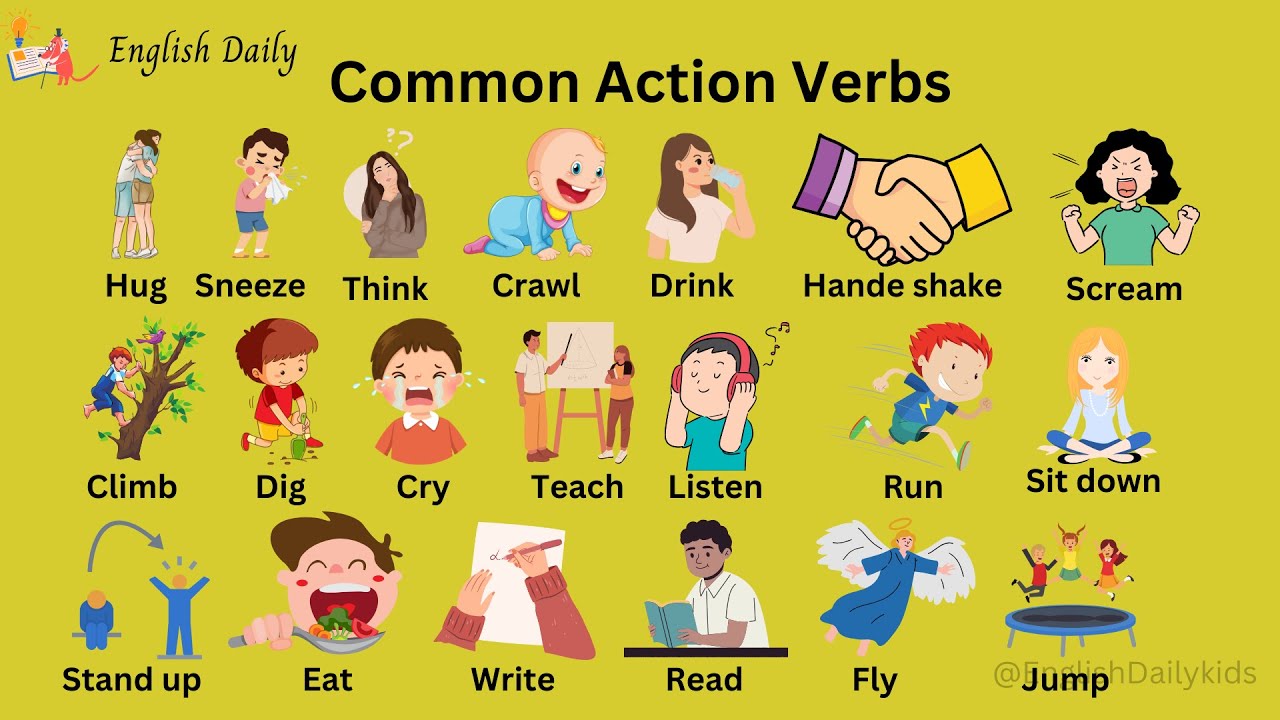 Common Action Verbs / English Daily / listen and practice - YouTube