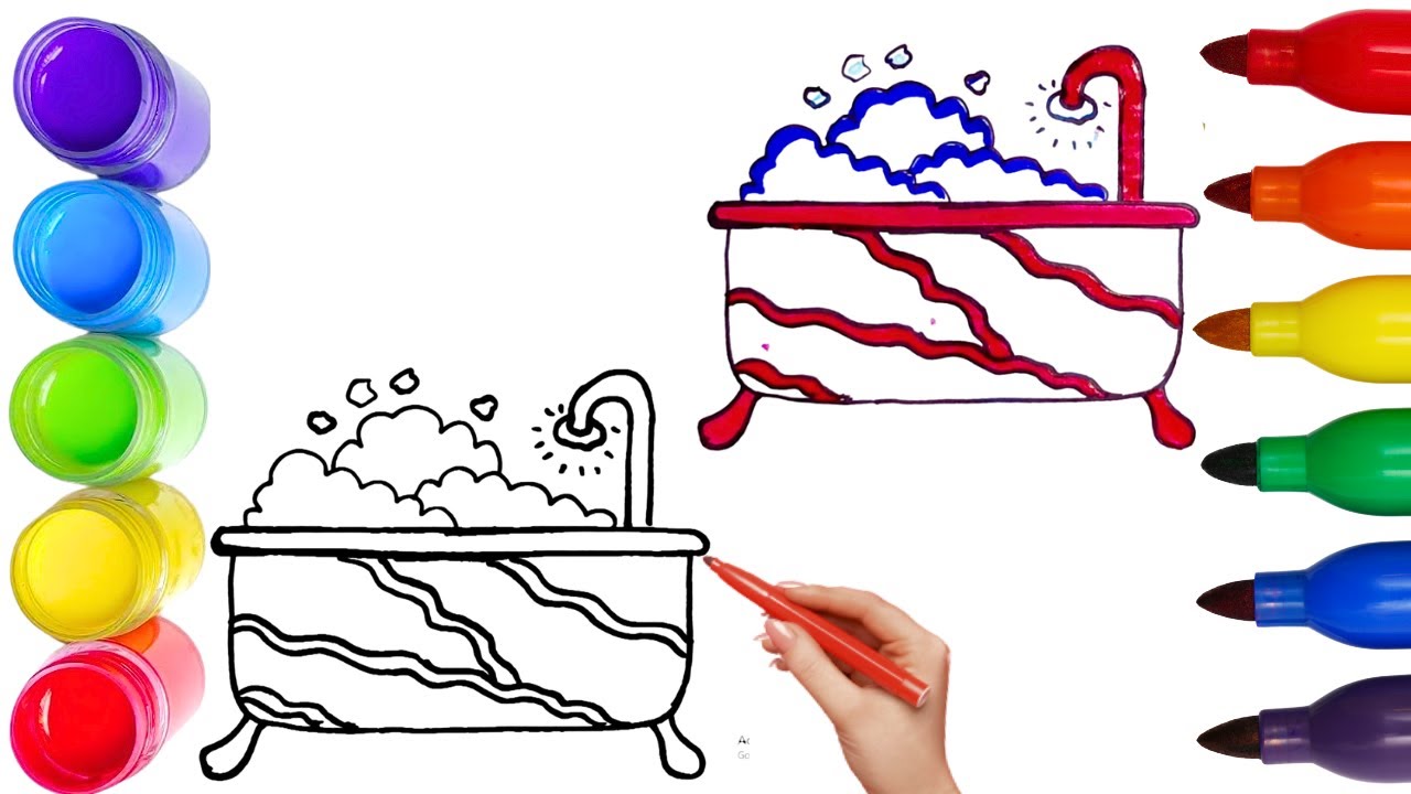 How To Draw cute Bathtub Drawing, Painting & Coloring For Kids and ...