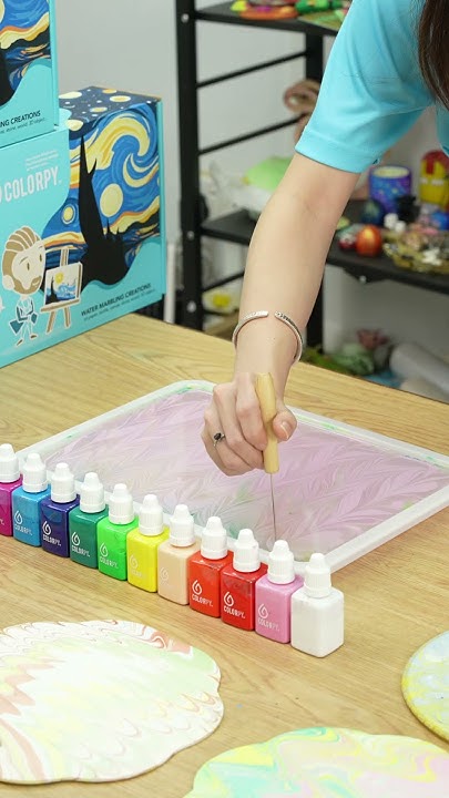 Colorpy water marbling technique on hand fan 🪭 | Water Marbling Art ...