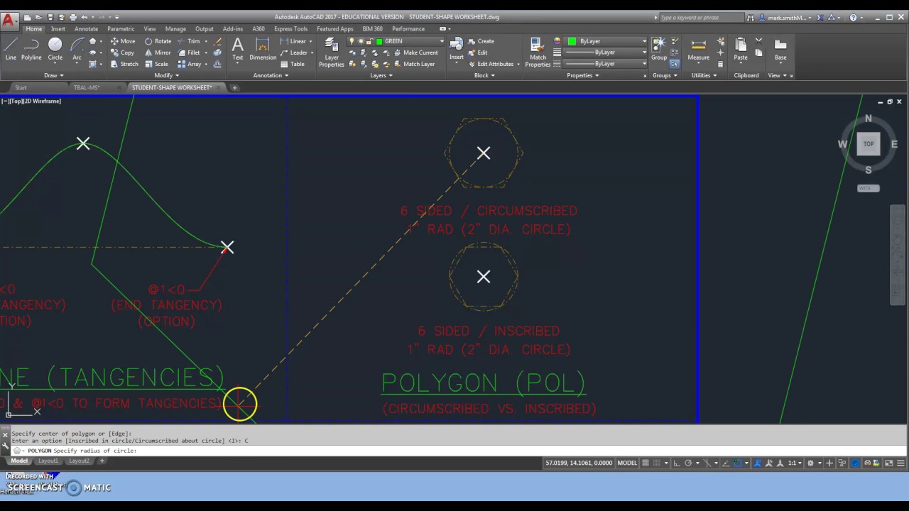 AutoCAD Student Shape Worksheet Drawing Polygon Command - YouTube