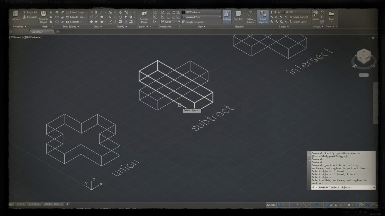 How to perform union, subtract, and intersect using AutoCAD - YouTube