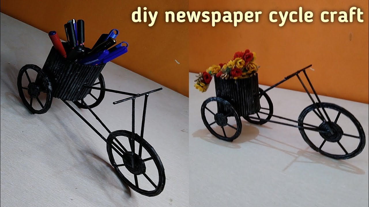 How to make a newspaper cycle|home decor| newspaper cycle craft - YouTube
