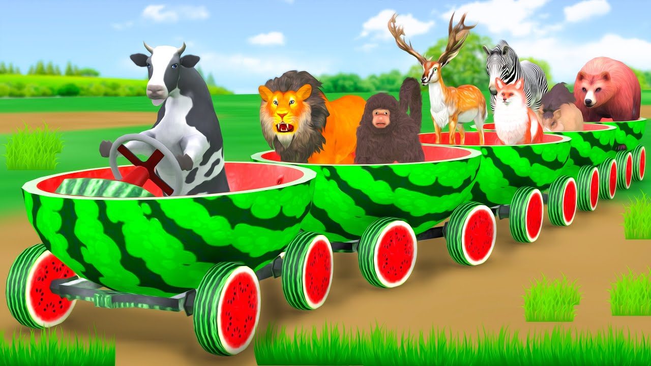 गाय तरबूज ट्रेन Cow Watermelon Train Ride in Forest - Hindi Kahaniya ...