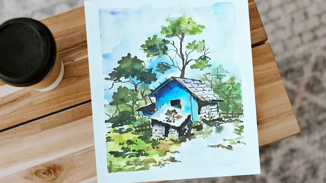 Simple watercolor landscape painting for beginners | Watercolor ...