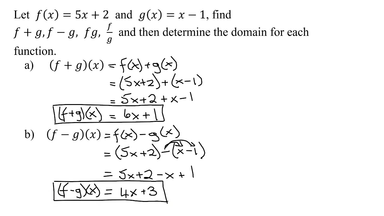 Sum f g x Difference f g x Product fg x And Quotient f g