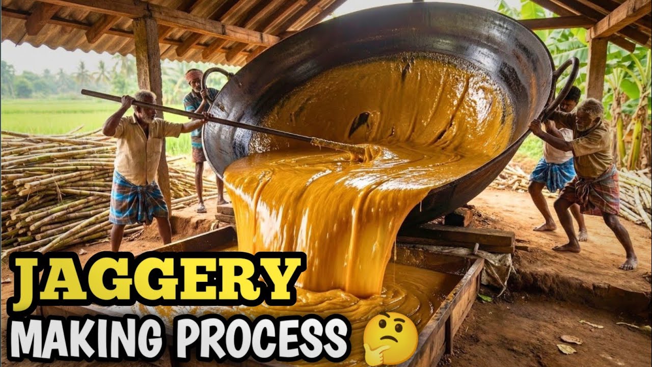 How Jaggery Is Made | Organic Sugarcane Harvest & Boiling Process In ...