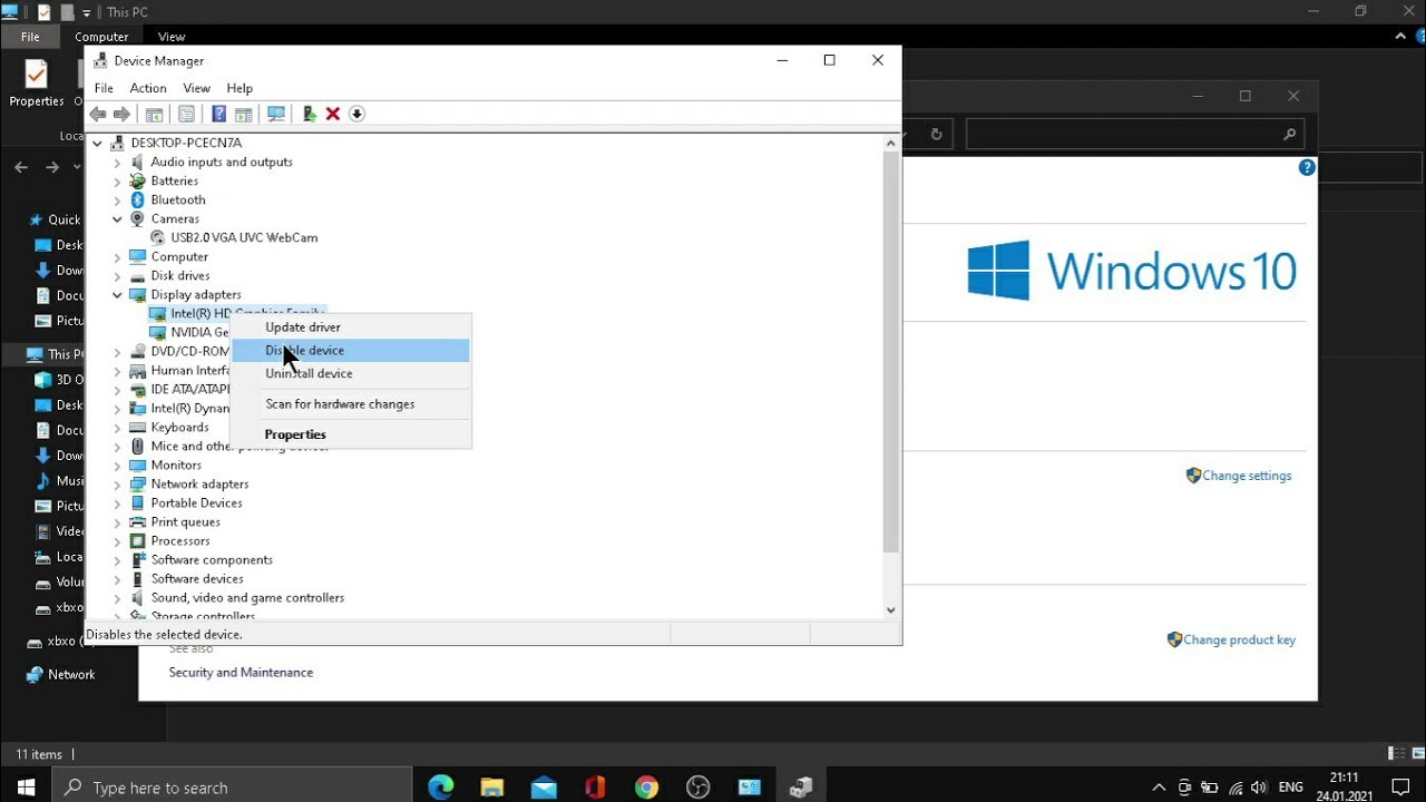 Disable Intel HD Graphics Family WIN 10 - YouTube