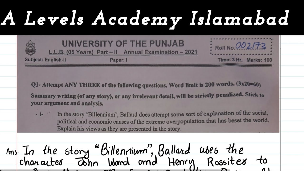 written answer on question of story Billennium by J. G Ballard, James ...