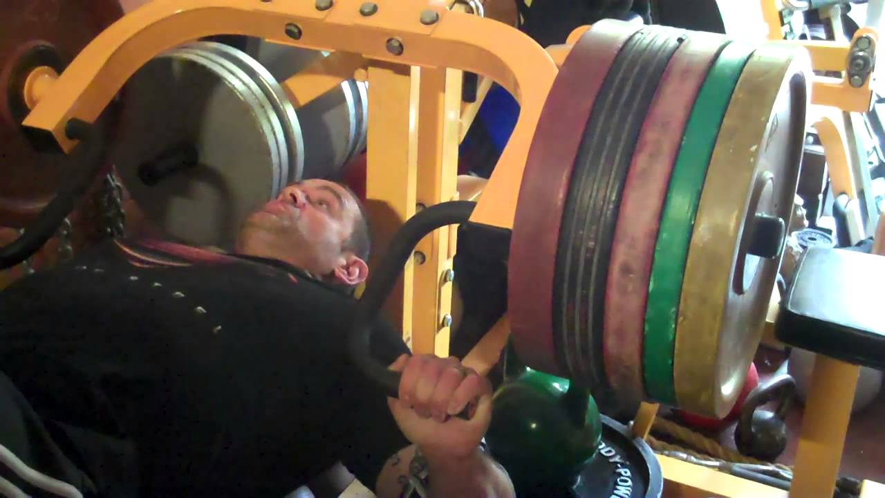 210kg Bench press 5 x 5 off the pin. Power tech machine. - YouTube