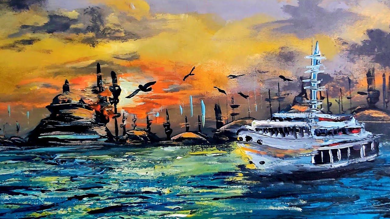 AKRİLİK BOYA İLE İSTANBUL RESMİ/Istanbul painting with acrylic paint ...