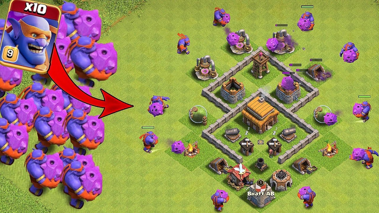 10x New Super Bowler Army Vs All Maxx Townhall Bases - YouTube
