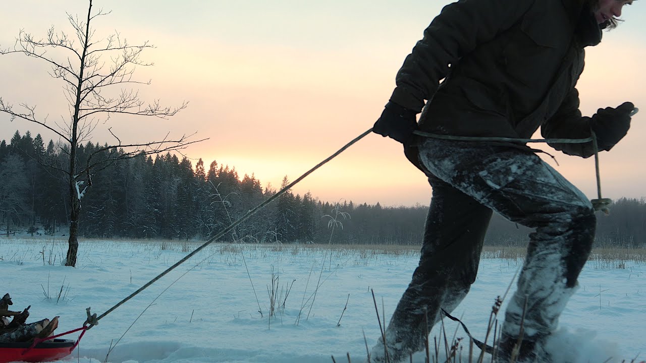 Escape into the Nordic Winter - Snow Sled & Firewood Harvesting - YouTube