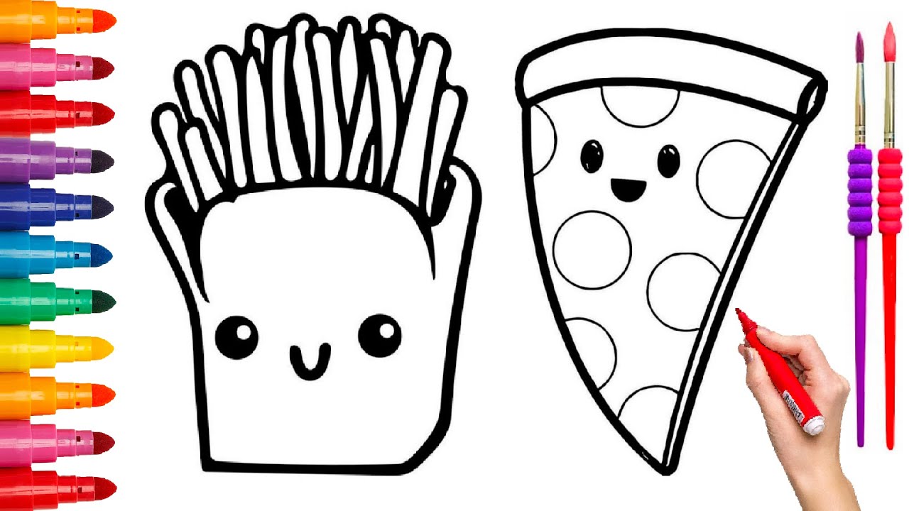How to Draw pizza and chips for kids || Bolalar uchun pitsa va chips ...