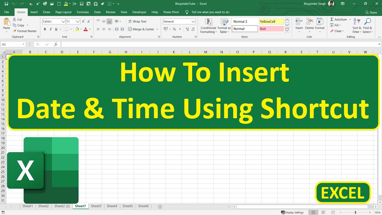 How To Insert Date & Time Using Shortcut In Excel - YouTube