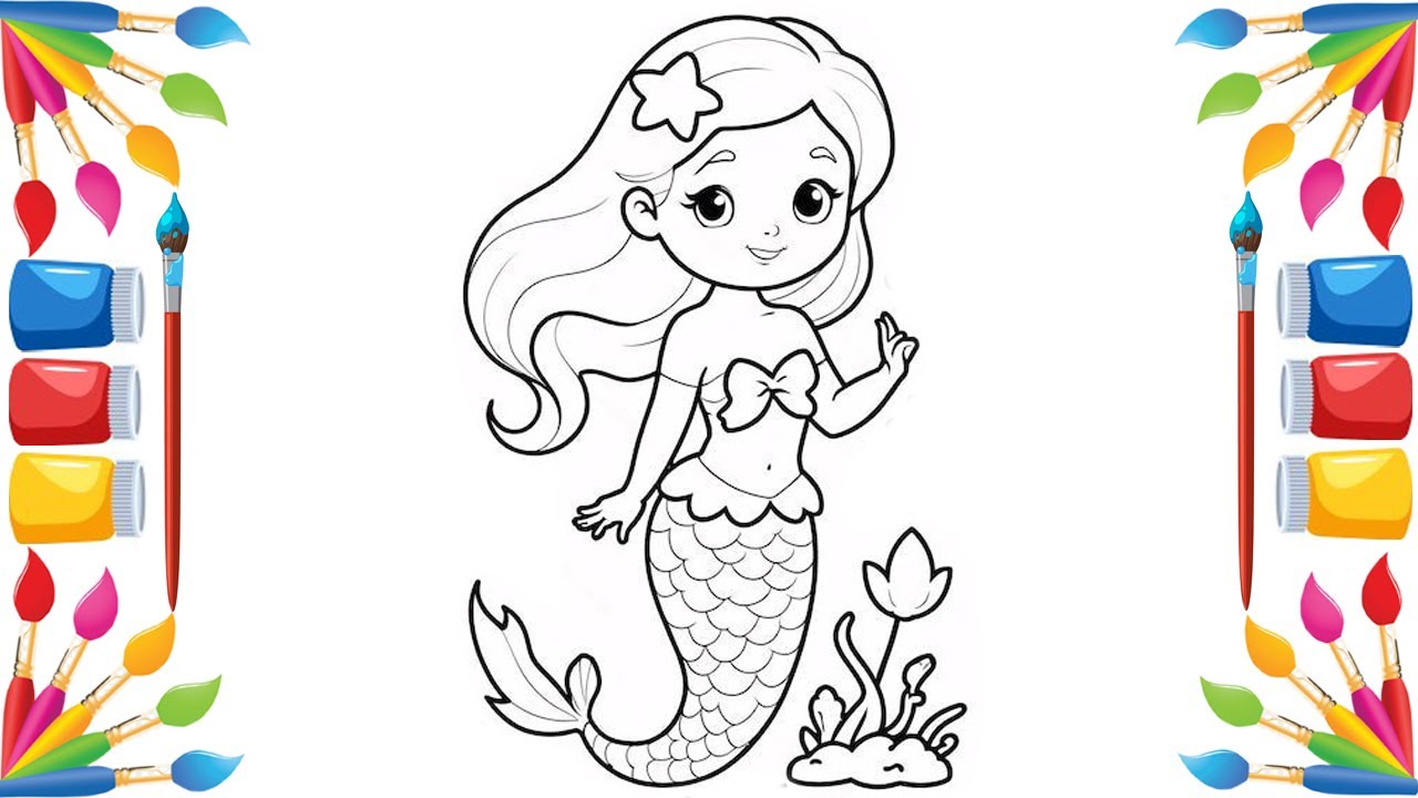 Mermaid Drawing for kids, Painting & Coloring for kids, Toddlers | How ...