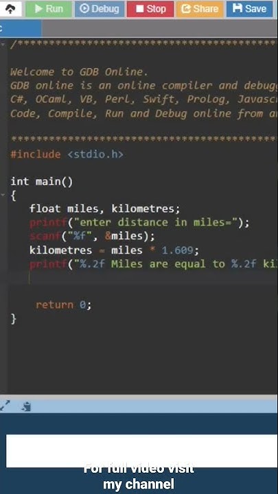 C program for beginners | Kilometers to Miles Calculator | Third C ...