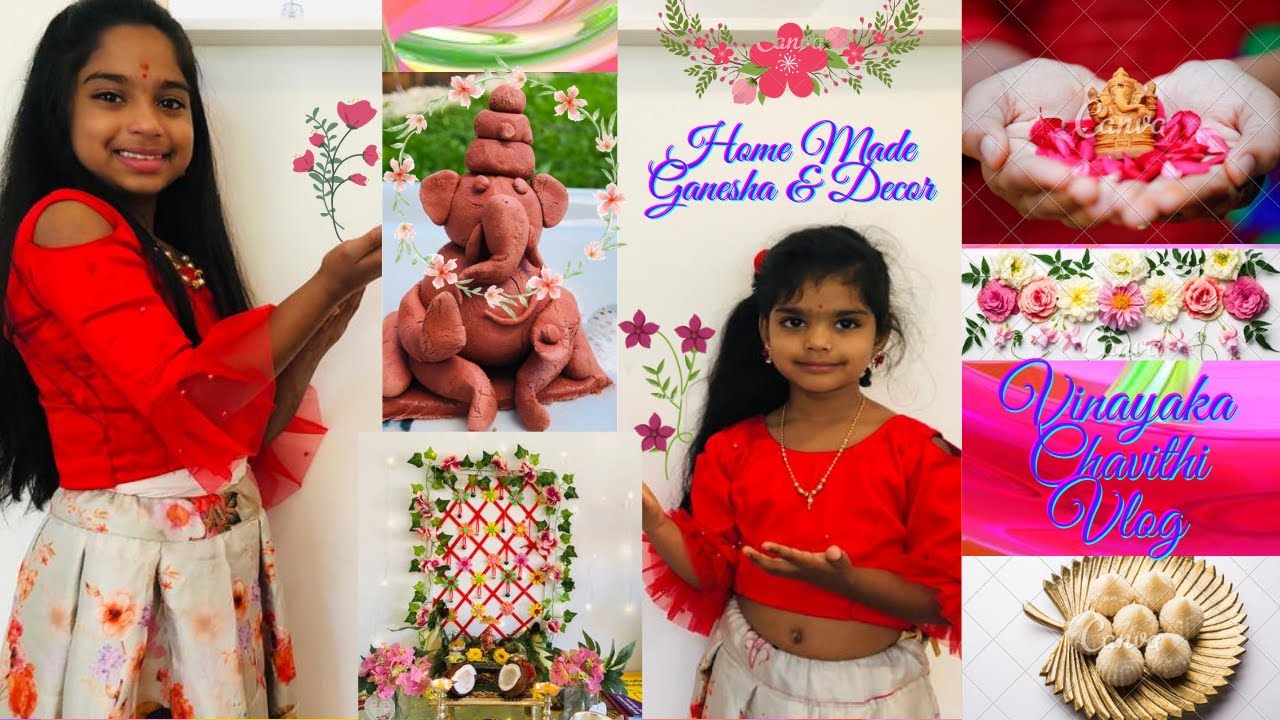 Vinayaka Chavithi Vlog || Home made Ganesha || Home made decor || Clay ...