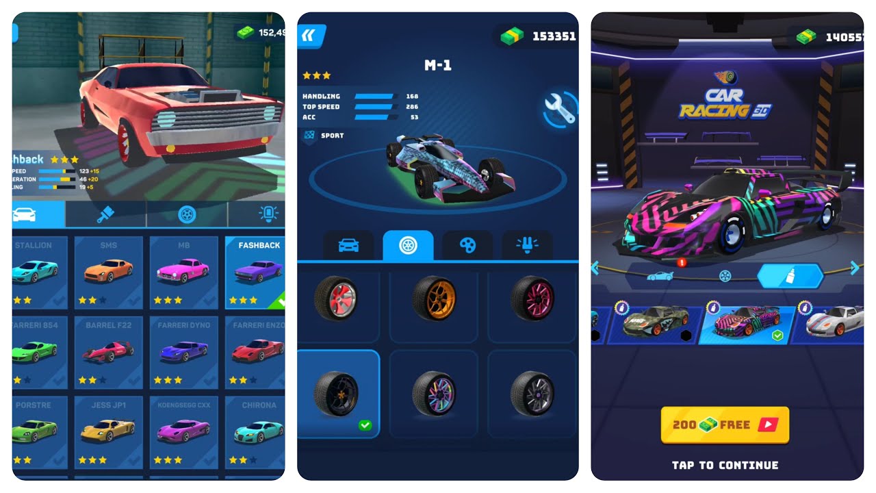 Epic 3-Car Showdown! M-1 vs Fashback vs Faster | Level 2125 vs 573 vs ...