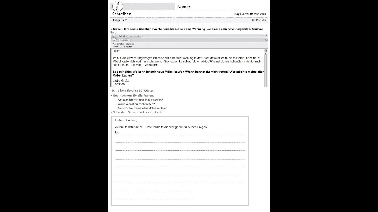 ÖSD A1 │ E-MAIL SCHREIBEN Nr.43 │ Letter writing (A1 german exam) - YouTube