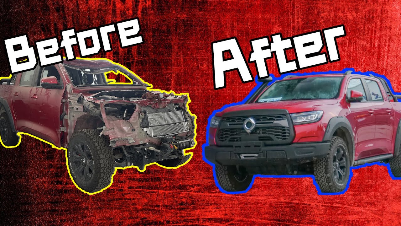 Crushed pickup truck repair time-lapse #GWM #p-series #GWMcannon - YouTube