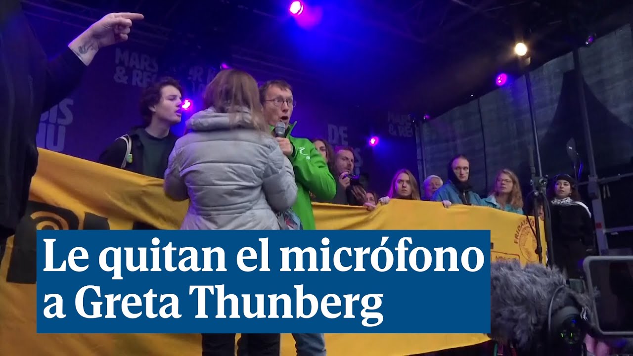 Un hombre le quita el micrófono a Greta Thunberg en una manifestación ...