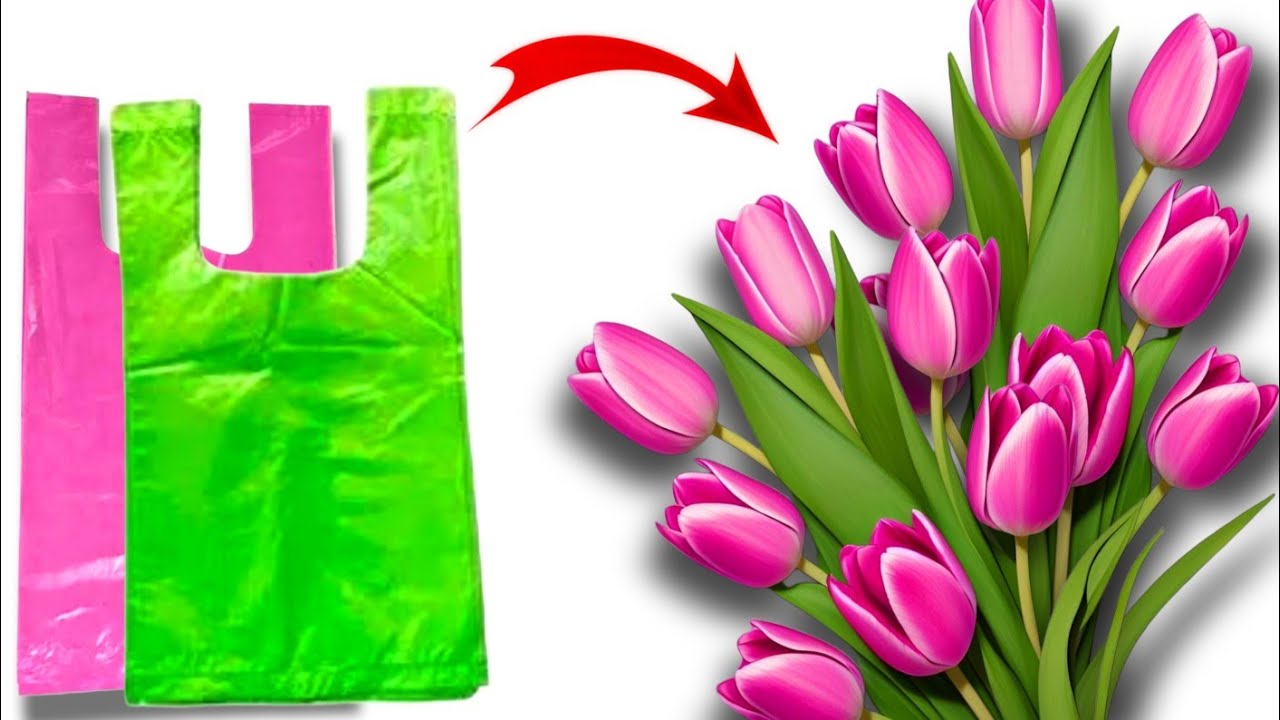 Plastic carry bag reuse ideas | tulips flower | home decor | DIY | art ...