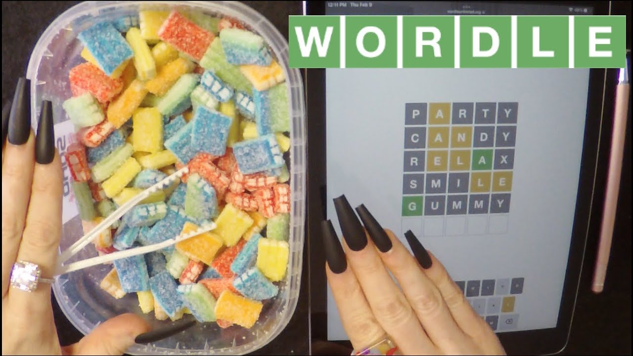 ASMR Gummy Candy & WORDLE on iPad | Whispered Ramble, Long Nails - YouTube