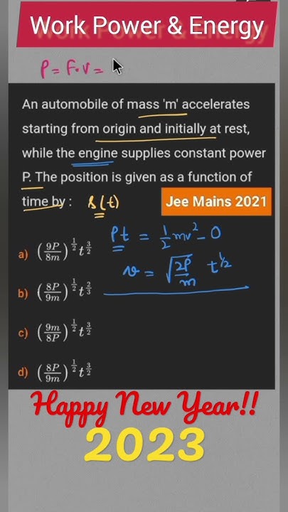 Physics S.37 Work Power and Energy: PYQ Jee Mains 2021 (Constant Power) #jeemains - YouTube