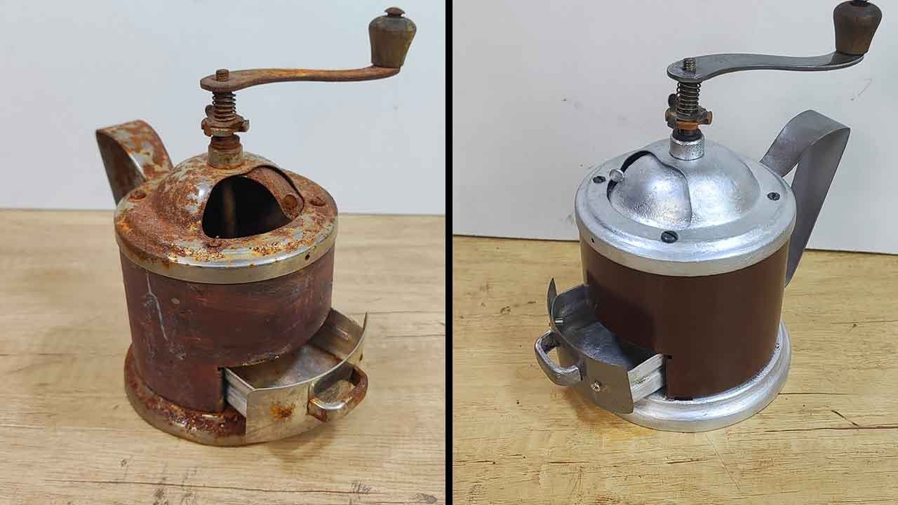 Restoration of an old rusty coffee grinder - YouTube