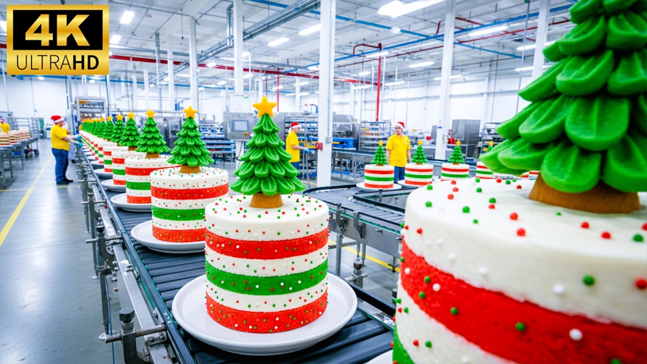 Inside a Modern Christmas Tree Layer Cake Factory–How Red-Green-White ...