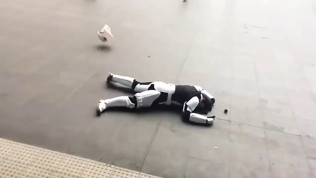 stormtrooper falls down stairs but someone is laughing at him - YouTube