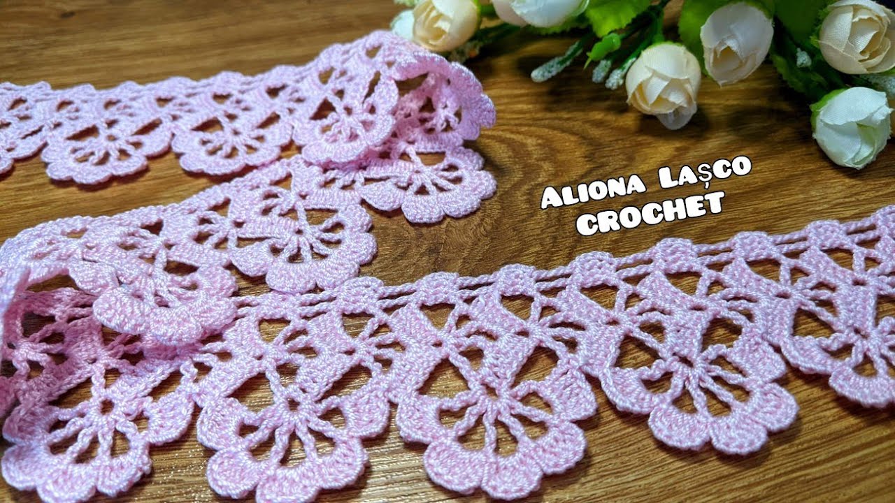 DANTELĂ cu flori croșetată manual/ Crocheted beautiful LACE/ Pizzo all ...