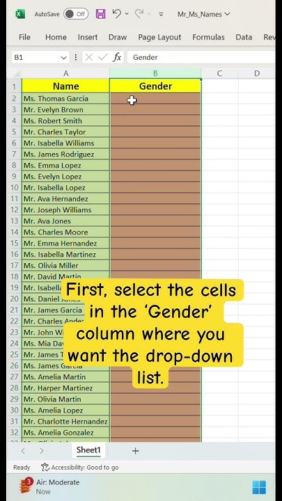 How to create a drop-down list for Gender? Using the Data Validation shortcut.#exceltips #excel ...