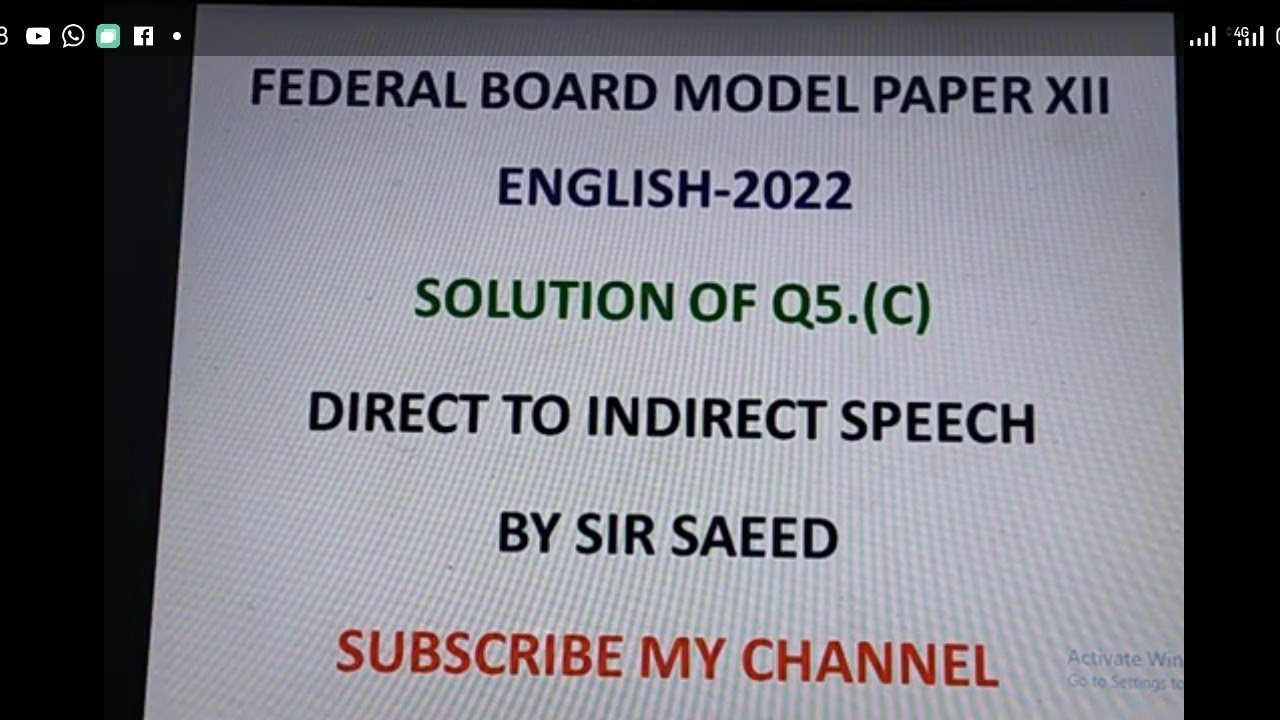 #Model paper FBISE English XII DIRECT & Indirect speech solved - YouTube