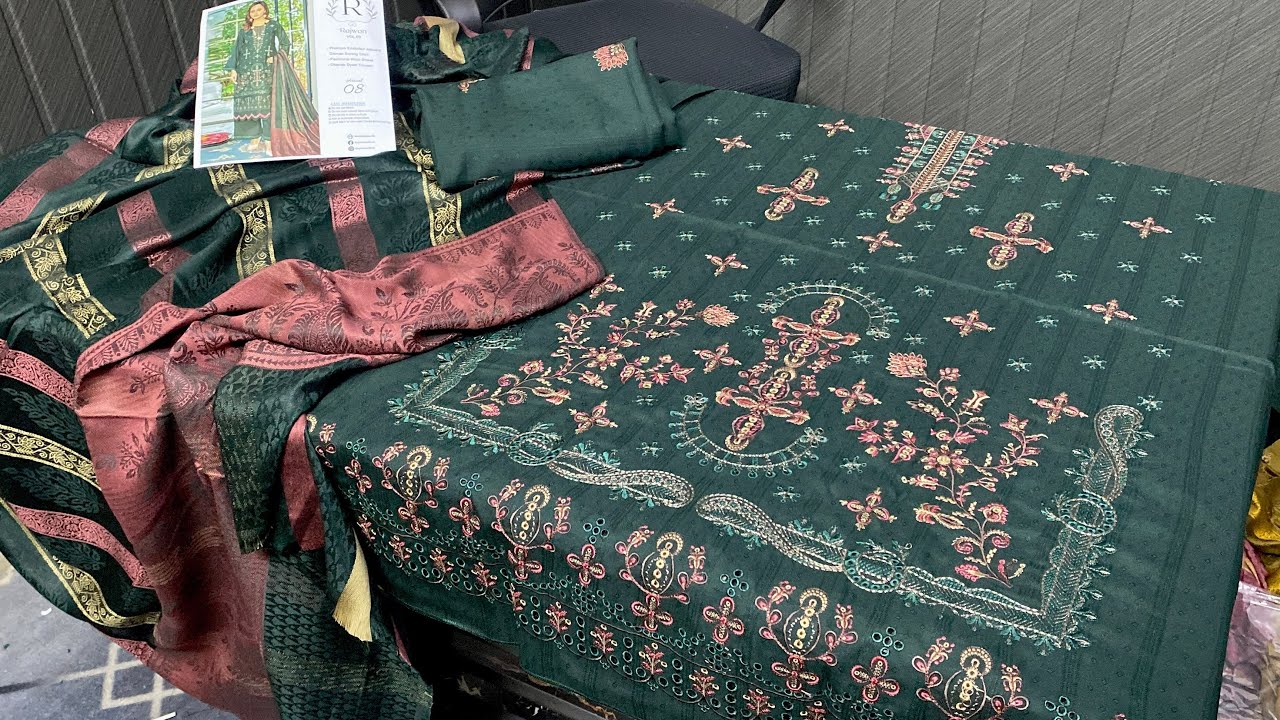 RAJWAN Peach Dhnak Boring Embroidery Lexury With Pashmina Jacquard Wool ...