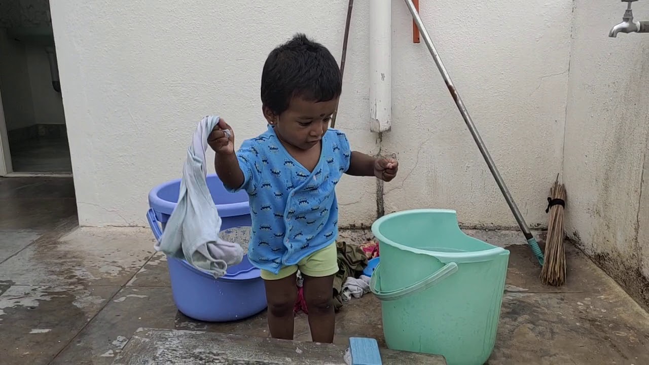 Kid Ishaan is washing his clothes | How to wash clothes by hand - YouTube