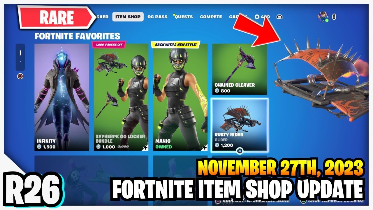 Fortnite Item Shop *RARE* RUSTY RIDER GLIDER IS BACK! [November 27th ...