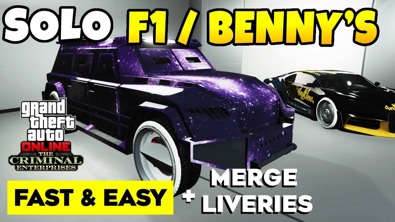 How to Get F1 / Benny's Wheels (SOLO) + Merge Liveries (Galaxy, Skulls ...