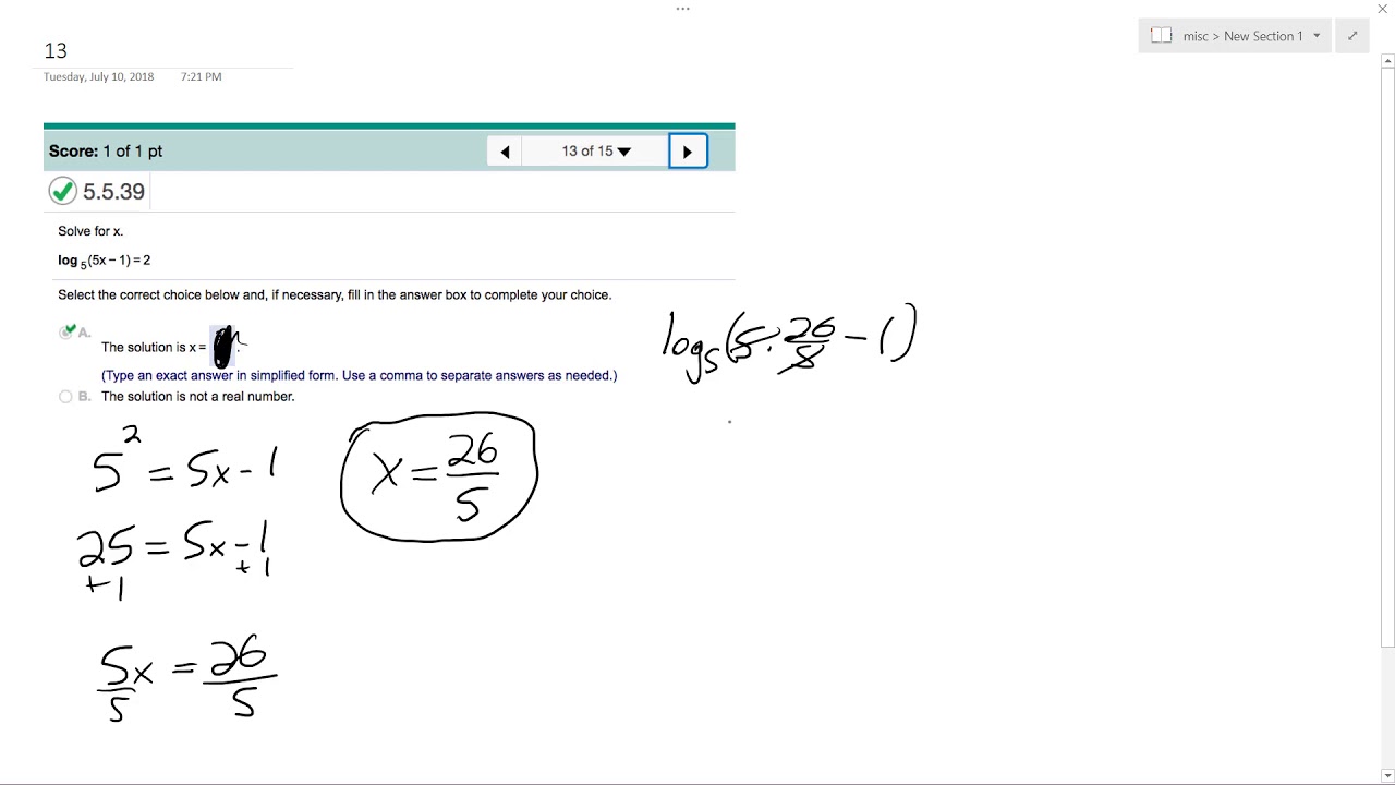 Log5 5x 1 2 Solve For X YouTube
