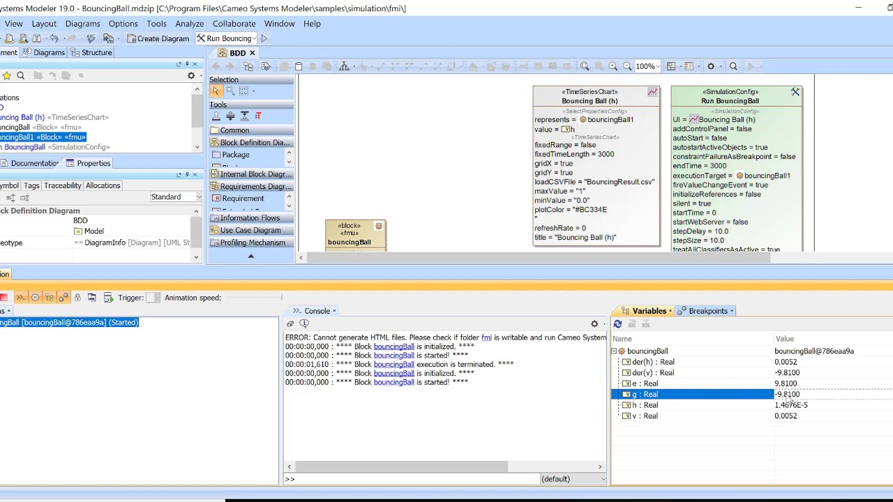 FMU Import and Execution with SysML - Bouncing Ball Sample - YouTube