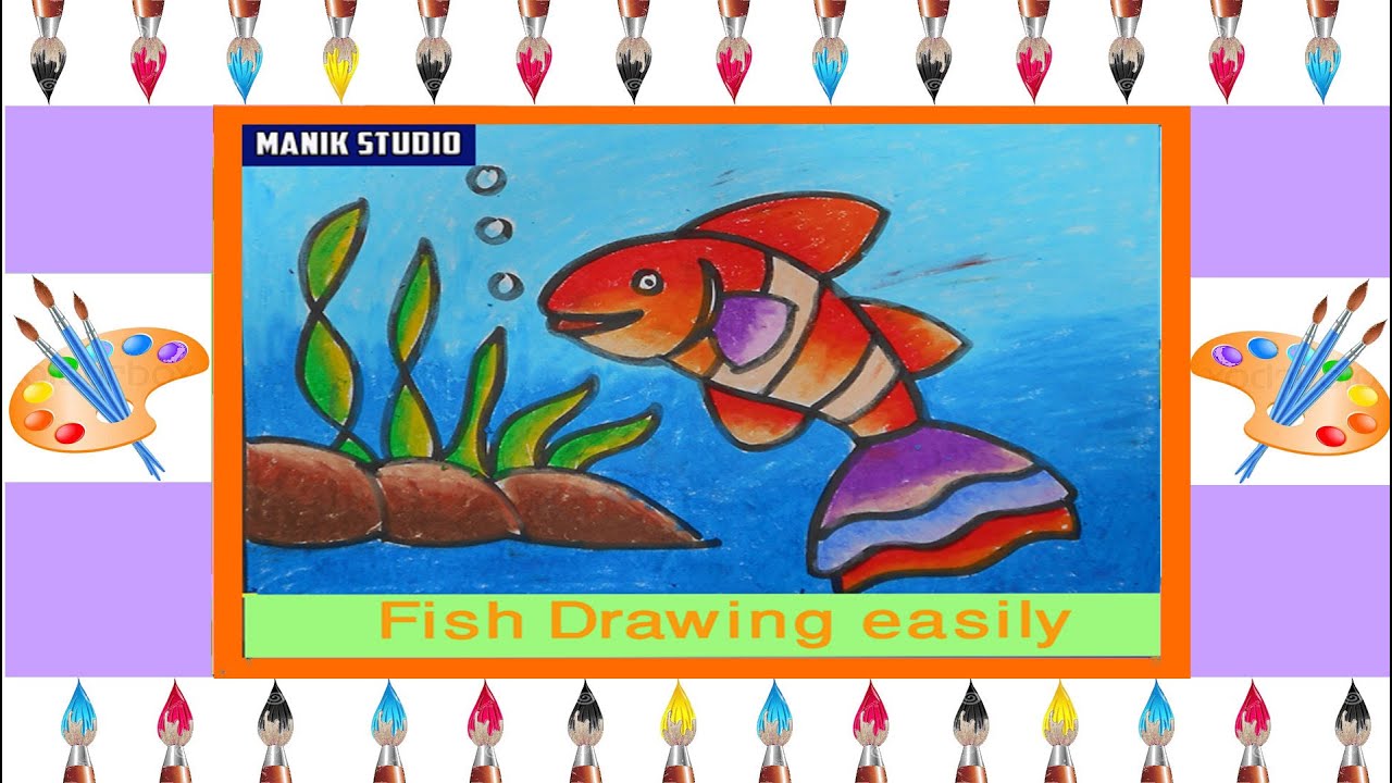 FISH drawing . মাছ আঁকা ও রং করা। fish drawing step by step.মাছ আঁকার ...