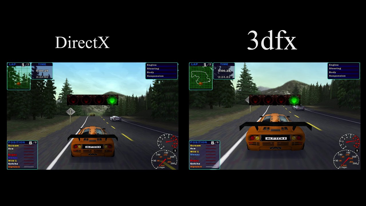 Need for Speed High Stakes Dx vs 3dfx Compare - YouTube