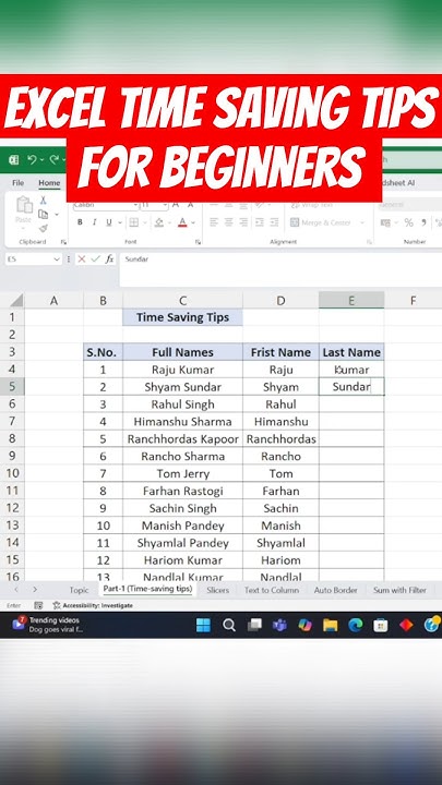Part-1: Excel Time Saving Tips for Beginners #excel #exceltips #excelforbeginners - YouTube