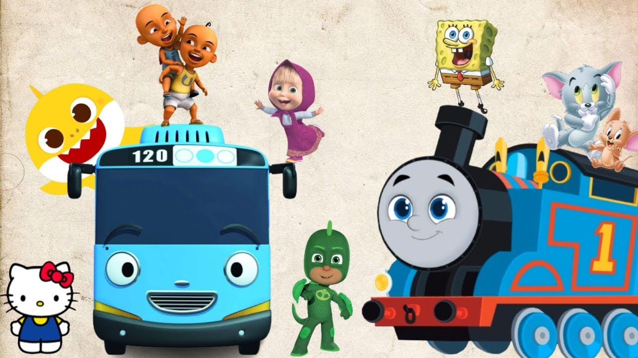 Tayo mencari spongebob, masha, thomas, tom jerry, baby shark, hello ...