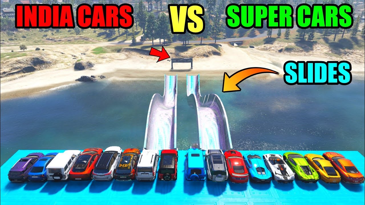 Gta 5 Indian Cars Vs Super Cars Water Slides Jumping Challenge | Gta 5 ...