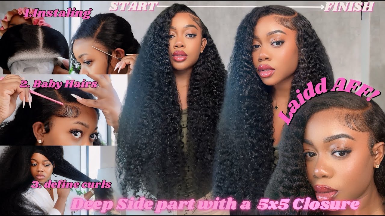 🔥36 INCHES OF LAID! *DETAILED* GLUE-LESS DEEP SIDE PART CLOSURE CURLY ...