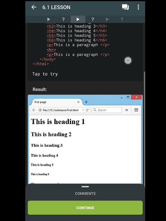 Heading Linescomments Html Basic Sololearn Html Course Solution Shorts Sololearn Pcoder