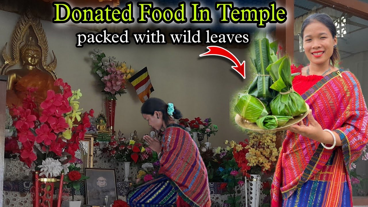 Cooking and Donating Food in Temple || Packing Food in Wild Leaves ...
