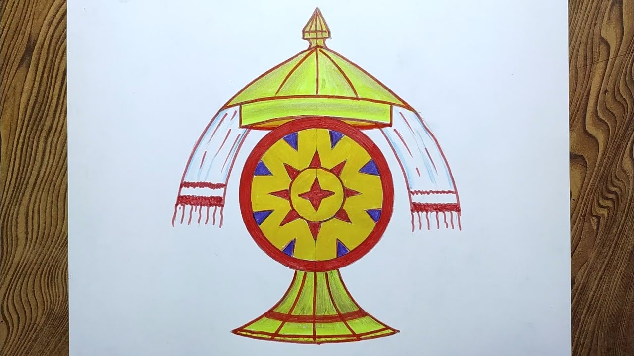 How to draw japi, sarai and gamosa step by step very easy with colour ...